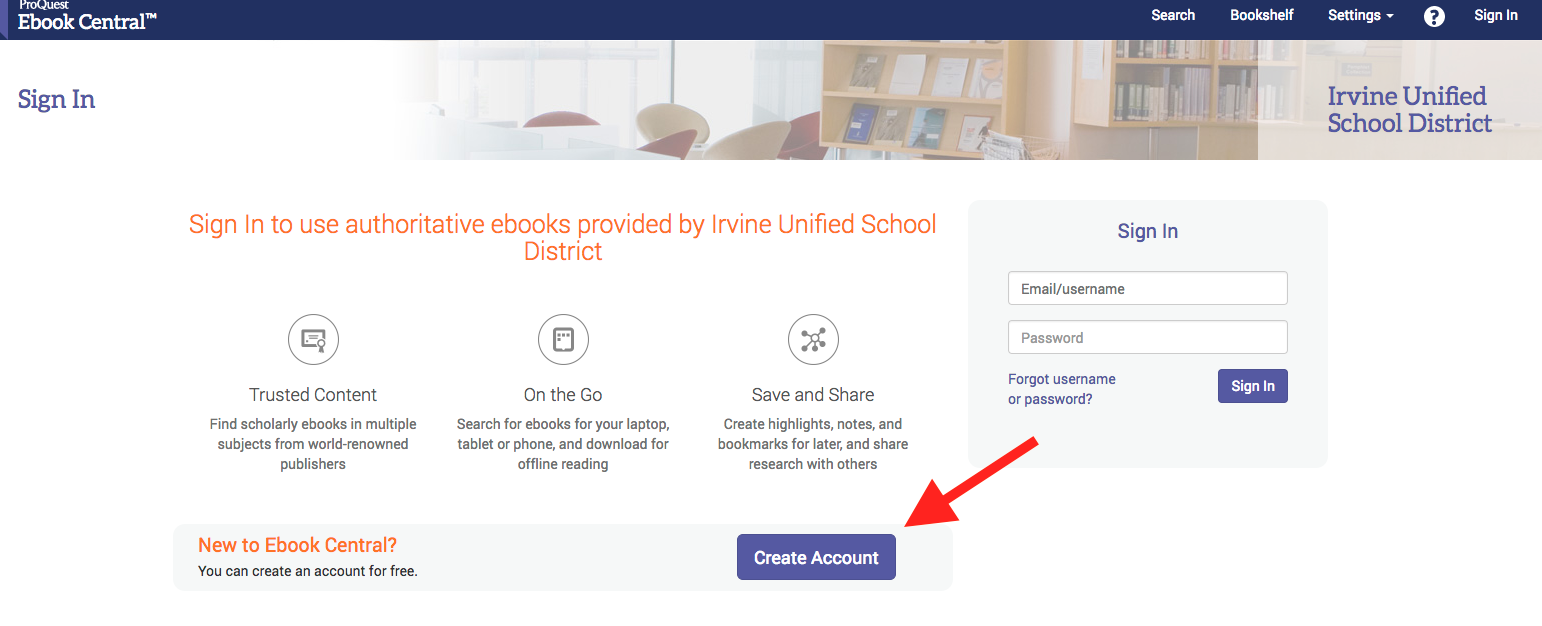 Proquest eBook: Student Account Creation – Irvine Unified School District